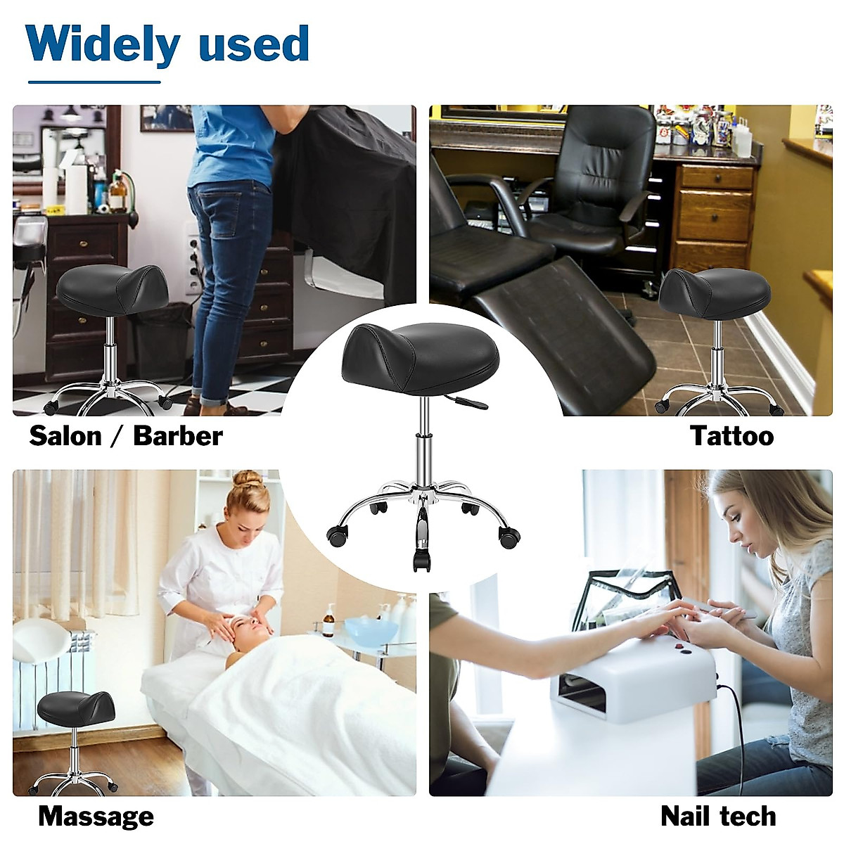 Ergonomic Saddle Stool/Professional Saddle Chair-Adjustable Stool with Wheels,Heavy-Duty Saddle Stool Rolling Chair for Clinic Dentist Spa Massage Salons Studio Tattoo