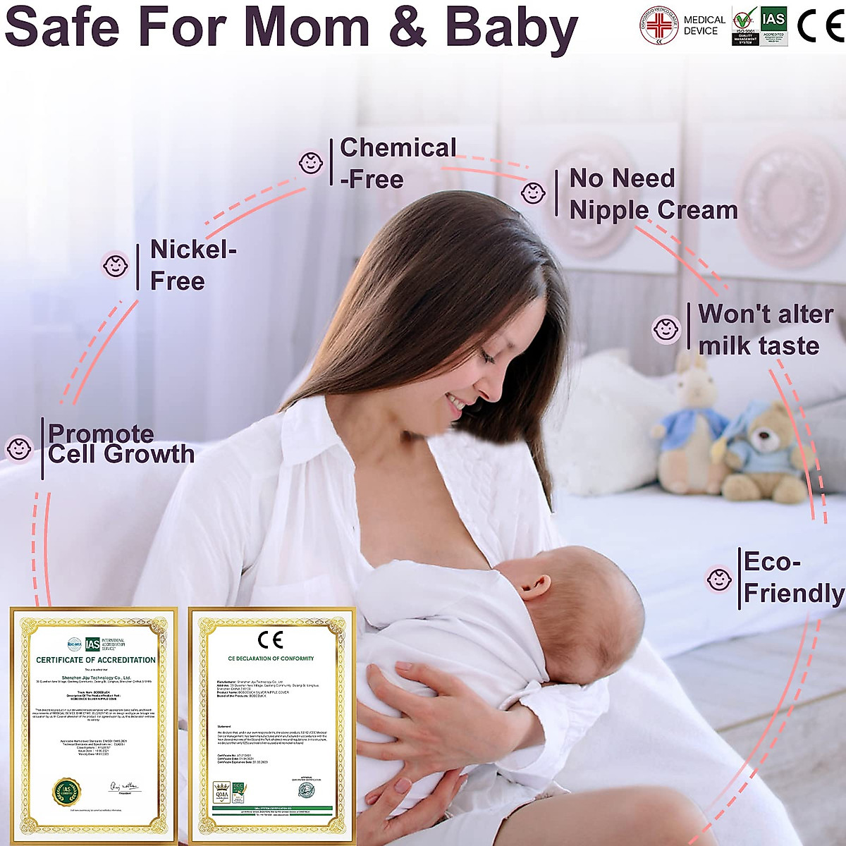 Boboduck The Original Silver Nursing Cups - Nipple Shields for Nursing Newborn, Newborn Breastfeeding Must Haves for Soothe and Protect Your Nursing Nipples - Trilaminate 999 Silver (Regular Size)