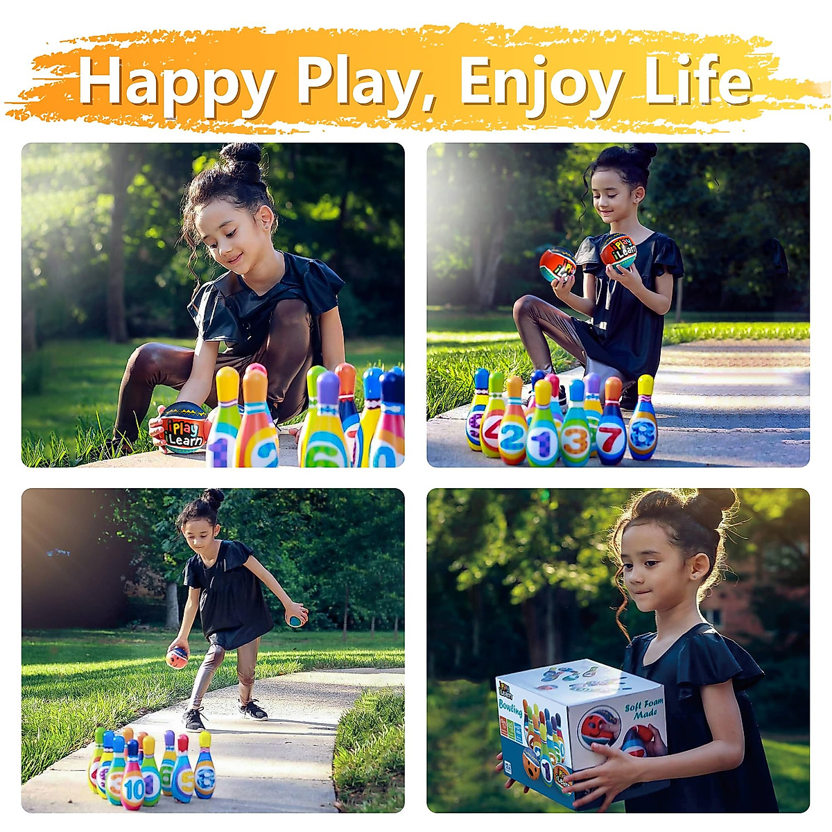 iPlay, iLearn Kids Bowling Toys Set, Toddler Indoor Outdoor Activity Play Game, Soft 10 Foam Pins Two Balls Set, Educational Birthday Party Stocking Stuffer Gift 18 24 Month 2 3 Year Children Boy Girl