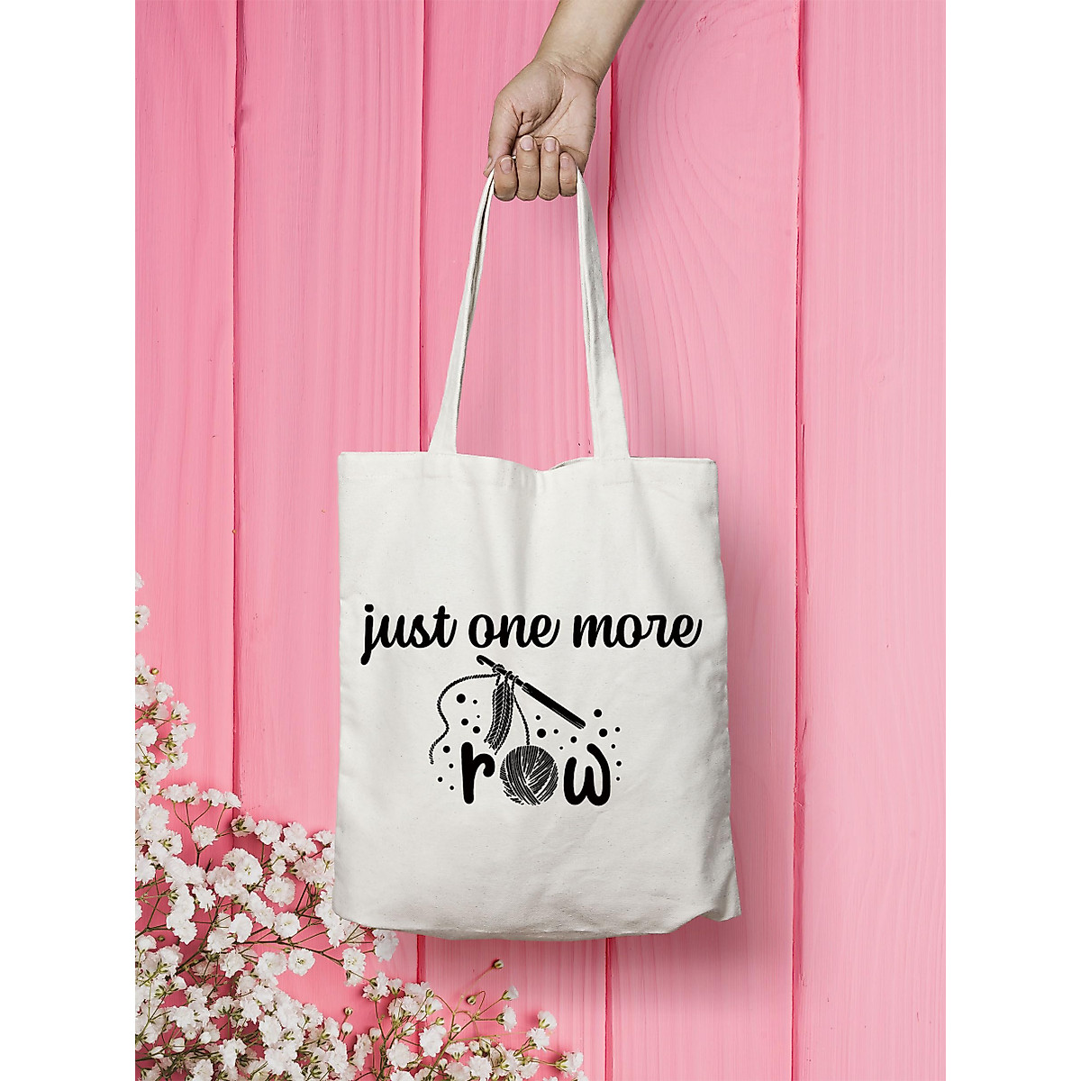 VAMSII Funny Knitting Bag Small Yarn Bag Just One More Row Crochet Knit Lover Travel Organizer (Tote)