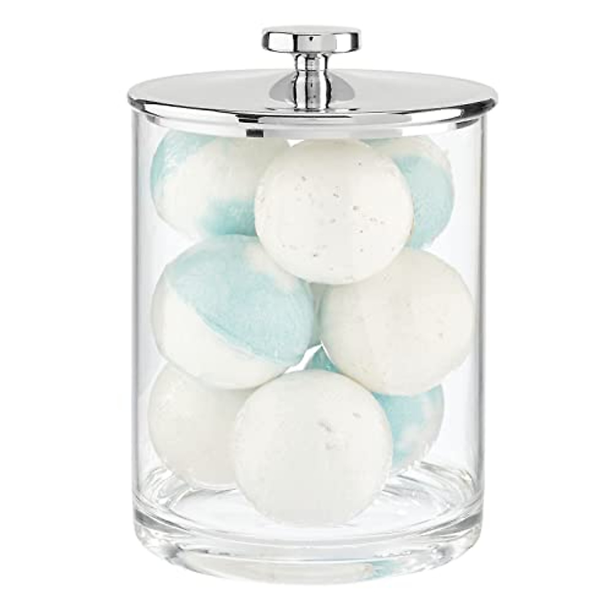 mDesign Large Modern Apothecary Storage Organizer Canister Jars - Plastic Containers for Bathroom, Organization Holder for Vanity, Counter, and Makeup Tables, Lumiere Collection, Clear/Chrome