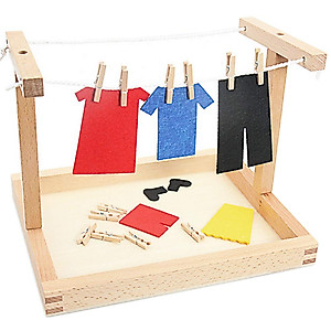 Montessori Wooden DIY Mini Simulation Clothes Drying Frame Clothes Suit Toys for Baby Children Basic Life Practice Training Toys