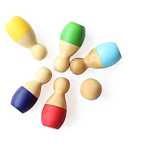 Shumee Wooden Bowling Set for 2 3 4 5 6+ Year Old Kids | Indoor Toddler Toys | Gifts | Family Party Games | Holiday | 6 pins & 1 Ball | Child Safe & Non Toxic