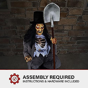 Haunted Hill Farm Motion-Activated Crouching Grave Digger by Tekky, Talking Scare Prop Animatronic for Indoor or Covered Outdoor Creepy Halloween Decoration, Plug-in or Battery Operated
