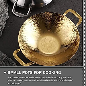 SHERCHPRY Stock Pot Everyday Pan with 2 Handles Stainless Steel Hammered Shabu Pot Korean Style Golden Ramen Pot without Lid Nonstick Hot Pot Fry Seafood Pan 8 inches Stainless Steel Pan