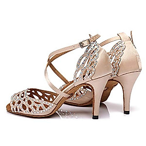 Minishion Women's Latin Salsa Cut-Out Nude Satin Dance Shoes Wedding Sandals US 7