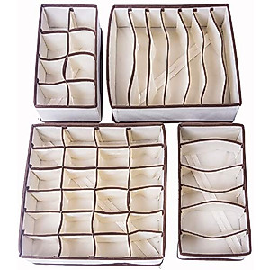 Amelitory Underwear Organizer Drawer Divider Foldable for Bras Panties Socks 4 Set, Beige