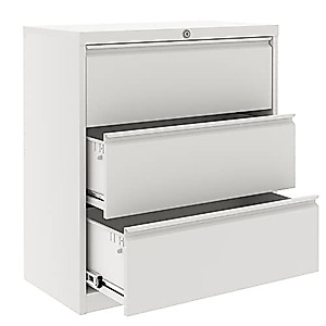 GangMei 3 Drawer Metal Lateral File Cabinet with Lock, Lateral Filing Cabinet for Letter/Legal Size Folders for Home Office,Assembly Required, White, 3 Drawer