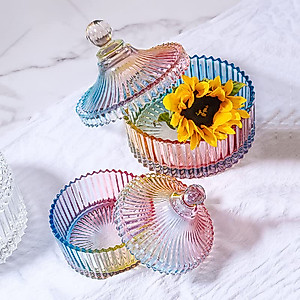 300ml/10oz Colorful Glass Candy Dish with Lid Tent Shaped Crystal Candy Jar Apothecary Jar Wedding Candy Buffet Jar Food Jar Biscuit Containers Decorative Jewelry Box