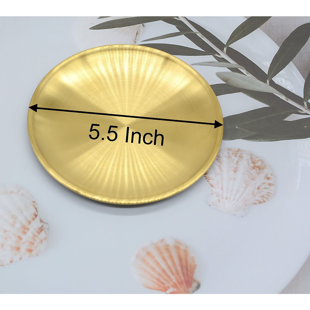 6 Pcs 5.5 Inch Circular Trinket Tray, Gold Stainless Steel, for Serving Trays Towel Storage Dish Plate Tea Fruit Trays Jewelry Plate Decorative Storage Tray (5.5 Inch, Gold)