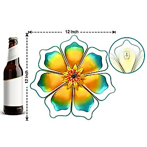 Metal Flowers Wall Decor Wire Framed Flower Metal Wall Art Decorations Hanging For Outdoor Porch Yard Garden,Blue 12x12 inches