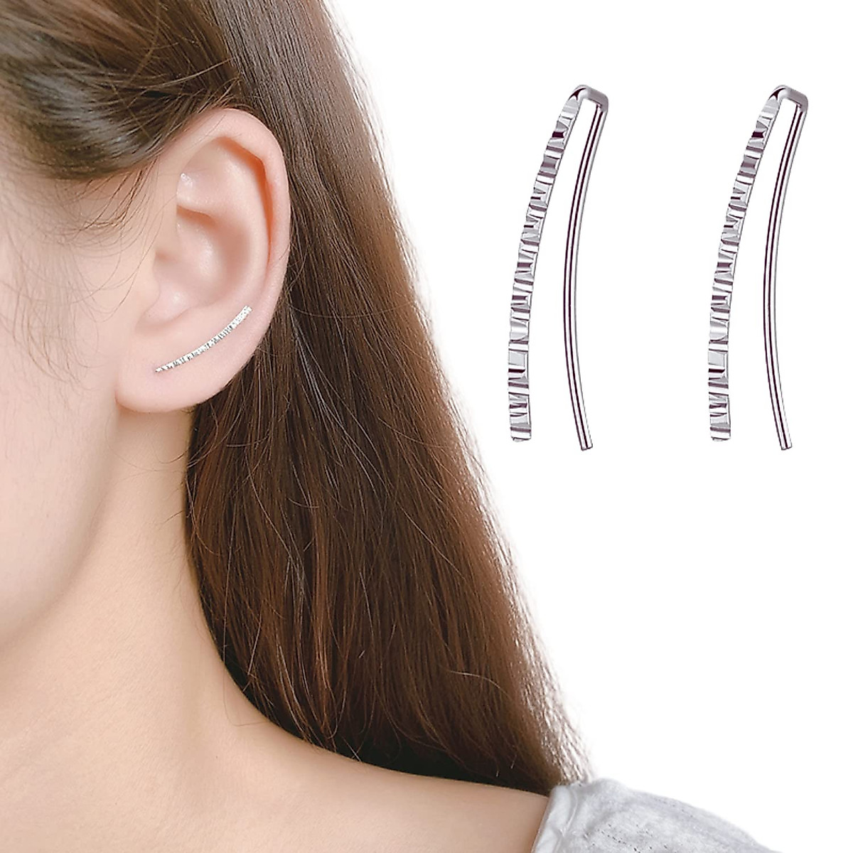 Rainify Silver Climber Earring, Handcrafted Hammered Ear Crawler, Sterling Silver Earrings