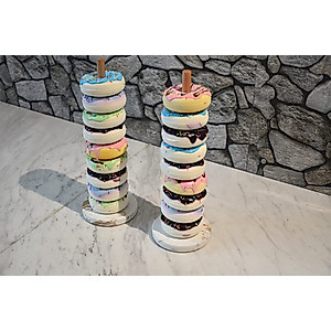 CKBASE Donut Stand,Doughnut Display Holder For Party,Rustic Bagel Stacker Tower,Heavy Marble Base,Wood Stick Pole,Table top decor for Wedding birthday baby shower engagement buffet serving…