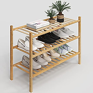 Z&L HOUSE 3-Tier Shoe Rack for Closet, Stackable Shoes Organizer Free Standing Shelf Entryway And Closet Hallway, Multifunctional Bamboo in Different Combinations (3-Tier)