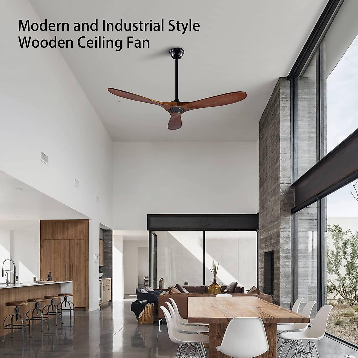 XBIBI 52/inch Ceiling Fans with Light, Wood Remote Control, 3 Blades and Down Rod, 6 Speed Reversible DC Motor, Indoor Outdoor Fan for Patio Living Room Bedroom Office 52DY-1620BK
