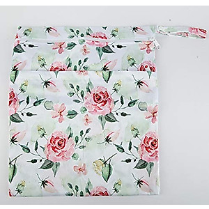 Sigzagor Wet Dry Bag Baby Cloth Diaper Nappy Insert Reusable Washable (Pink Flowers)