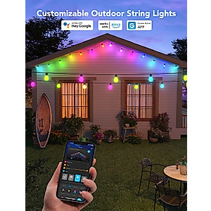 Govee Smart Outdoor String Lights H7020, RGBIC Warm White 48ft LED Bulbs for Outdoor, WiFi Patio Lights Work with Alexa, Google Assistant, APP Control, IP65 Waterproof