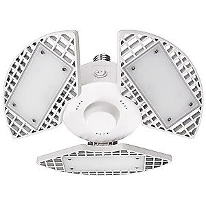 LUXRITE LED Garage Light 80W, 8000 Lumens, Deformable LED Garage Lights, 5000K Bright White, 3 Panel LED Garage Light, E26 Screw in Shop Light, Adjustable Garage Light, Damp Rated, ETL Listed