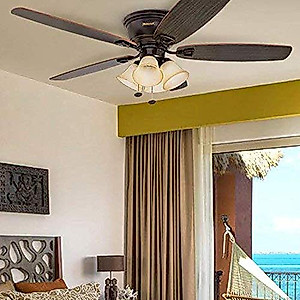 Honeywell Ceiling Fans Glen Alden, 52 Inch Classic Flush Mount Indoor LED Ceiling Fan with Light, Pull Chain, Quick-2-Hang Dual Finish Blades, Reversible Motor - 50183 (Oil Rubbed Bronze)