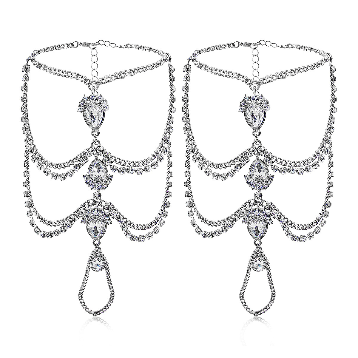 Bienvenu 2 PCS Crystal Beach Wedding Foot Jewelry Barefoot Sandals Toe Ring Boho Anklet,Style2_Golden