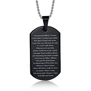 N+A Correctional Officer Keychain Necklace for Men Women,Stainless Steel Corrections Officer Prayer Engraved Dogtag Military Pendant Jewelry C.O. Prayer Gift for Families,Friends