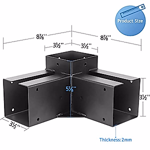 Pergola Brackets 4x4 Pergola Kit – Stainless Steel 3-Way Pergola Bracket DIY Kit Corner Bracket Kit for 4x4 Wooden Beams for Gazebos, Patio Pergolas, Sheds, Black Finish (4 Pack)
