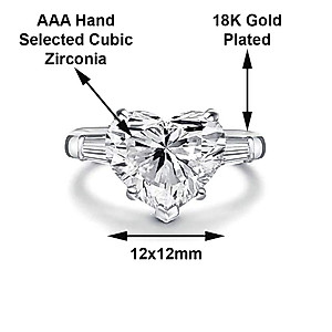 Savlano 18K Gold Plated Heart Cut Cubic Zirconia 3 Stone Wedding Engagement Women Statement Ring (8)