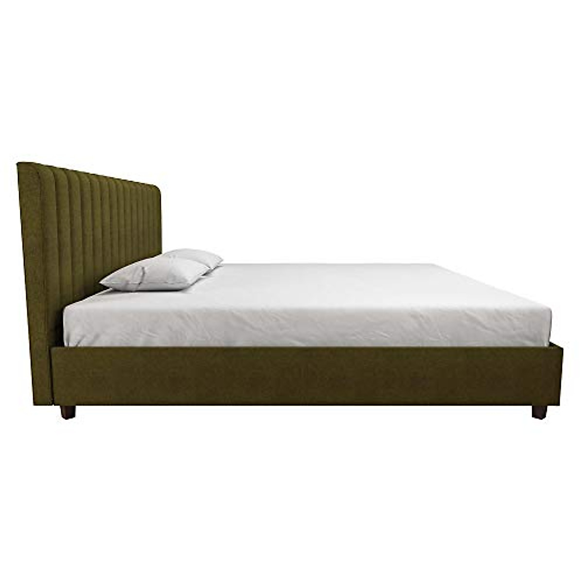 Novogratz Brittany Upholstered Platform Bed Frame, Green Linen, King