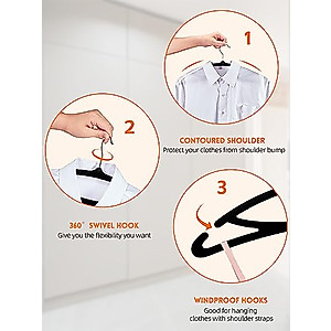 HOUSE DAY Black Velvet Hangers 60 Pack, Luxury Felt Hangers Non Slip Clothes Hangers, Space Saving Black Hanger Heavy Duty Coat Hanger, No Shoulder Bump Focked Hanger with 360° Swivel Hook for Closet