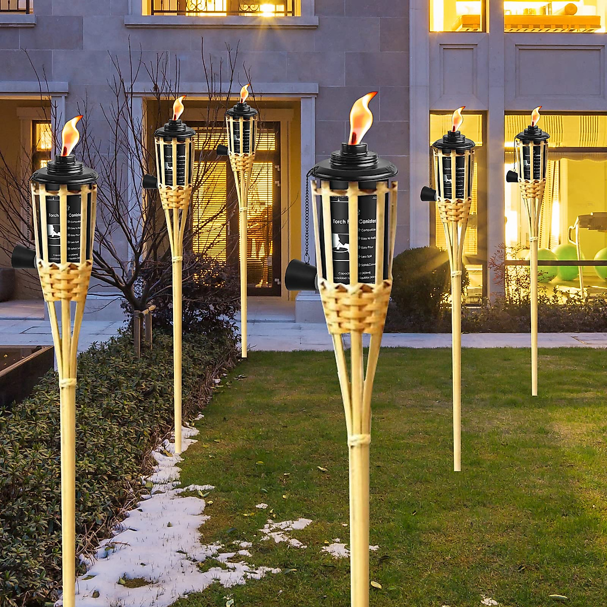 ZSZMFH 16oz Torch Canisters, 6 Pack Bamboo Torch Refillable Replacement Canister, Outdoor Citronella Fuel Torch Canister with Wicks and Covers,for Luau Party, DIY Garden Decor.