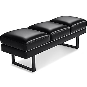 Furmax Waiting Room Chairs Faux Leather Office Guest Chair, 59.6 Inches Conference Room Chairs 3 Seats Upholstered Reception Bench, Lobby Furniture for Salon and Shop, Black