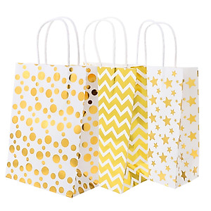 GLEAVI 36 Pcs Kraft Paper Gift Bag Candy Gift Bags Yellow Paper Bags Halloween Grocery Bags Kids Gift Bags Retail Bags Goodie Bags for Kids Xmas Gift Pouches Container Child Christmas
