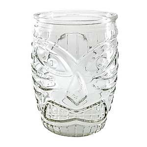 ECODECO Set of 2 Bar Tiki Glasses - Hawaiian Style Double Glass 16 Ounce Clear Tumblers - w/Jumbo Plant Fiber Straw