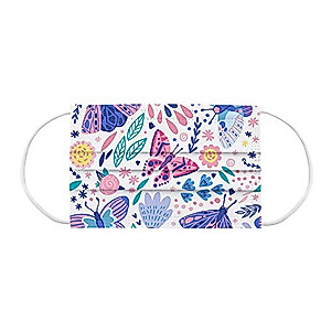 Disposable Face Masks, Yassk 3 Layer Butterfly Printed Face Masks with Elastic Ear Loop, Breathable Masks-Dust Air Pollution Protection for Adults (Butterfly-C)