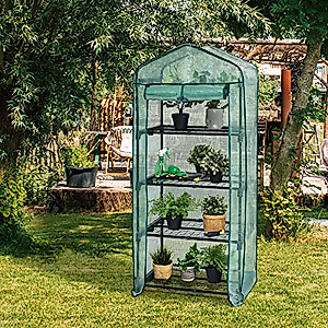 Giantex Portable Mini Greenhouse, Gardening Tent W/ 4-Tier Rack, Weatherproof PE Cover, Zippered Roll-up Door, Steel Frame, Easy Setup, Indoor & Outdoor Small Garden Supplies Green