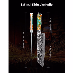 SANMUZUO 8.5" Kiritsuke Knife - Professional Kitchen Chef Knife - Hammered Damascus Steel & Resin Handle - YAO Series