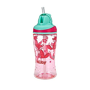 Nuby Thirsty Kids No-Spill Flip-it Printed Boost Cup with Thin Soft Straw - 12oz, 18+ Months, 1 Pack Print May Vary