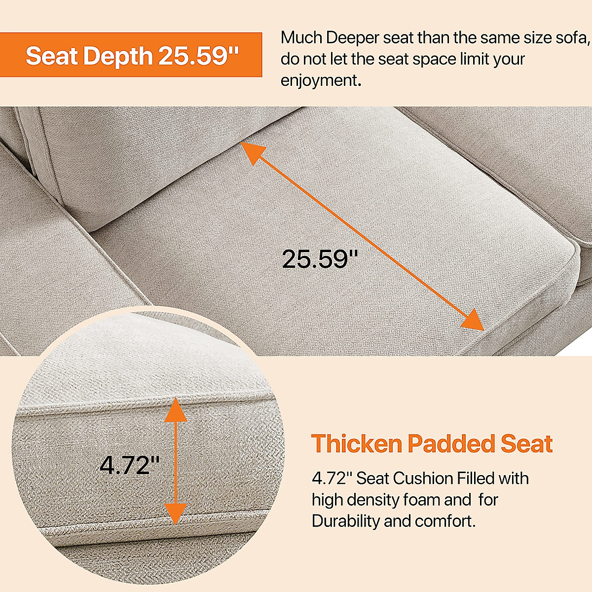 Luffield Chenille Loveseat Couch -71.3" Modern Design Sofa for Livingroom Clearance with Solid Wood, Metal Frame, Durable，Removable Back Cushion and Seat Cushion, Easy Cleaning(Beige)