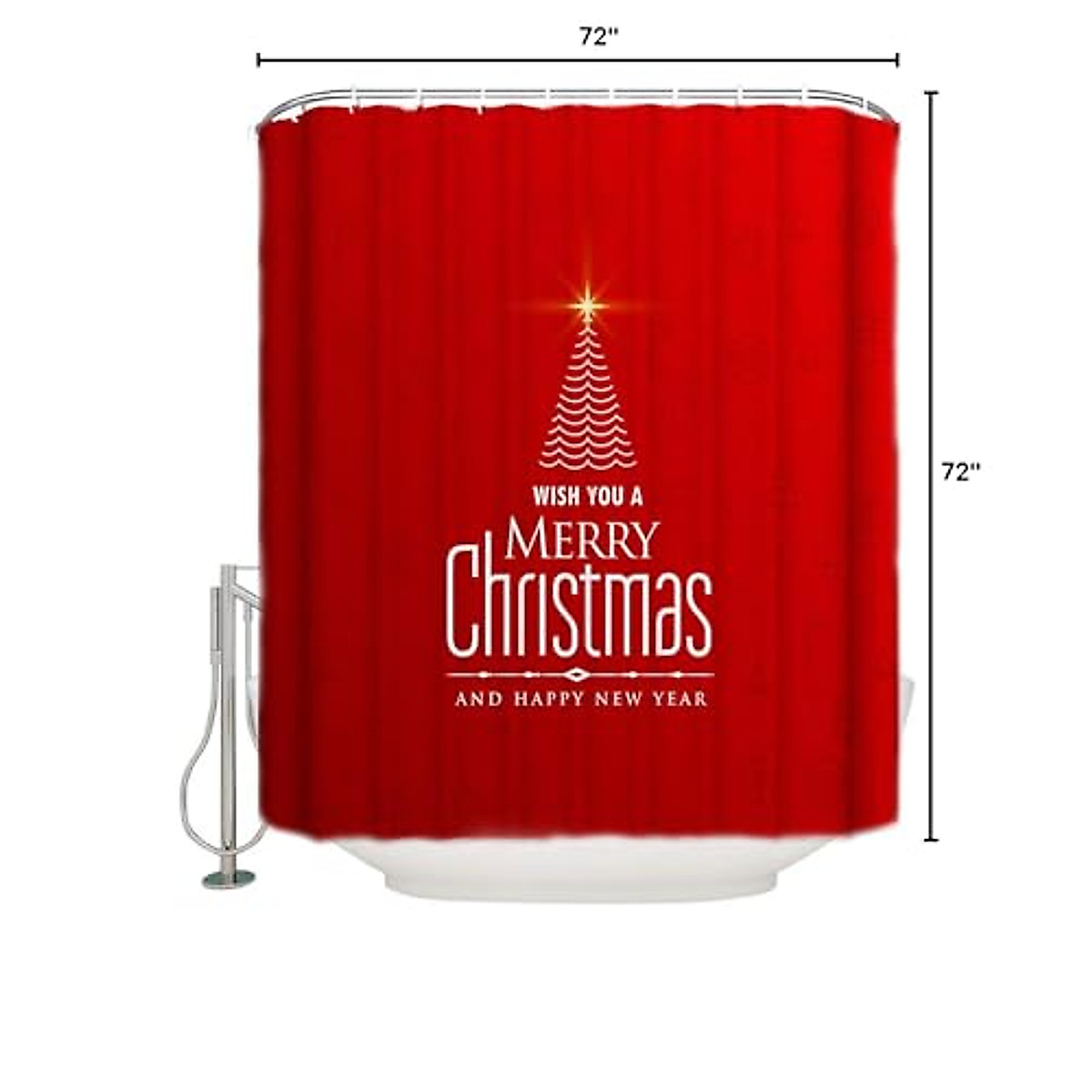 Shower Curtains for Bathroom Decoration Merry Christmas and Happy New Year Red Backdrop Pattern Waterproof Polyester Fabric 72" Wx72 L with Hooks, Machine Washable