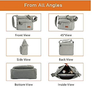 Anti-theft Crossbody Bag, Rfid Messenger Bag with Water Bottle Holders, 13 inch Shoulder Laptop Bag W/Built-in Wallet for Work, Travel, Tool, Commute, Camera, Grey