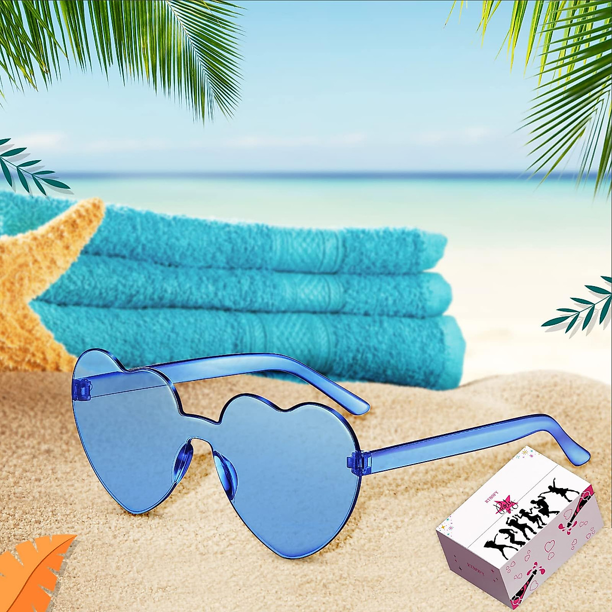 RTBOFY 12 Pack Blue Heart Sunglasses, Heart Shaped Sunglasses with Transparent Candy Color for Women Party Favor…