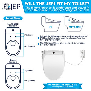 JEP Electric Bidet Toilet Seat for Elongated Toilets & Round Toilets | Premium Bidets for Existing Toilets with Warm Water, Heated Seat, and a Remote Control