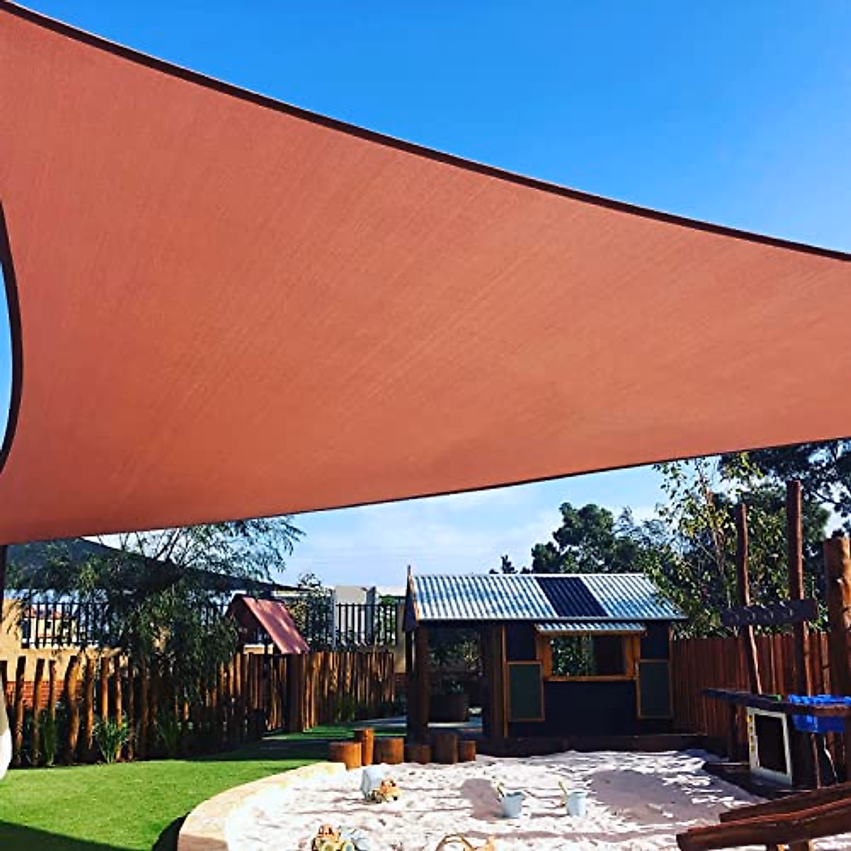 BELLE DURA 16'X16'X16' Triangle Rust Red Sun Patio Shade Sail Canopy Use for Patio Backyard Lawn Garden Outdoor Awning Shade Cover-185 GSM-Block 98% of UV Radiation-5Years Warranty