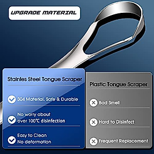 Kotomotoy Tongue Scraper (4 Pack) with Travel Case, Tongue Scraper for Adults, Fight Bad Breath, Medical Grade 100% Stainless Steel Tongue Cleaners For Oral Care, Professional Tongue Brush