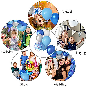 123Pcs Blue Balloons Garland Arch Kit, 18"12"10"5" Navy Blue Sliver Metallic White Confetti Balloons for Boys Birthday Party Ocean Theme Wedding Baby Shower Graduation Anniversary Background Supplies