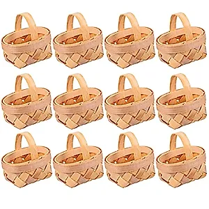 Housoutil Mini Woven Basket with Handles, 12Pack Miniature Flower Basket Farmhouse Small Basket Dollhouse Picnic Basket Tiny Candy Gift Baskets for Fairy Garden Micro Landscape