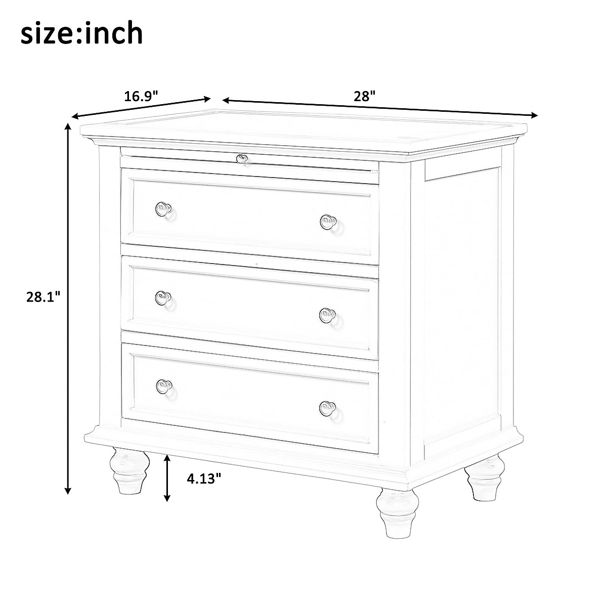 Voohek Wood Nightstand, Bedside Night Stand Sofa Side End Tables with 3 Drawers, Pull Out Tray for Home, Bedroom, Living Room, Black