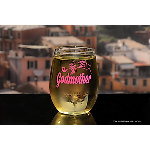 The Godmother Printed Stemless Wine Glass - Premium Quality, Handcrafted Glassware, 15 oz., Collectible Gift Item for Godparents, Birthdays, & Special Occasions