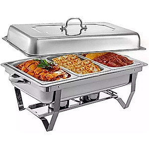 UZOURI Stainless Steel Chafing Dish Sets 2 Pieces, Chafing Dish Set Food Warmer Buffet with Folding Frame Food Pans, for Catering Buffet Warmer Tray Dining(Size:Single Grid) (Single Grid)