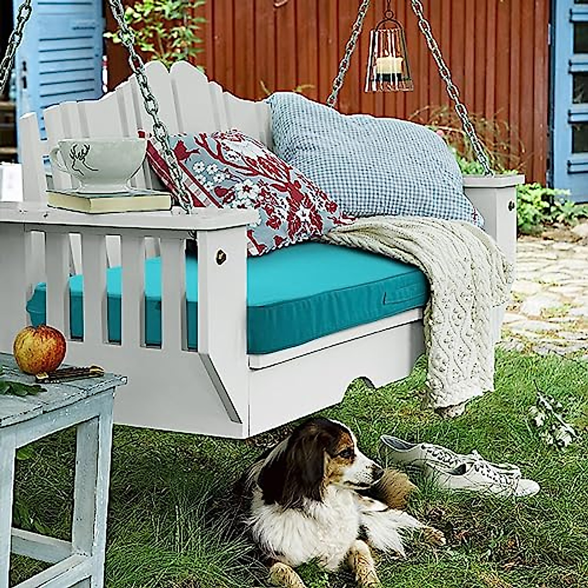 INFBLUE Outdoor Bench Cushion 45x18 inch, Patio Bench Cushion Indoor, Patio Furniture Chair Cushion Bench Pad, Porch Swing Cushion with Ties, Garden Loveseat Cushion (Aqua Green)